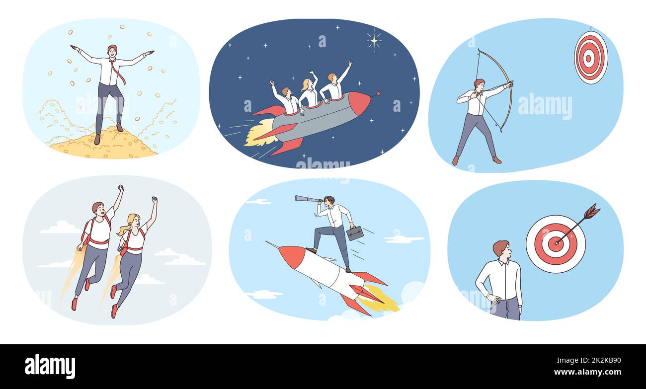 Collection of motivated businessman strive for success Stock Photo - Alamy
