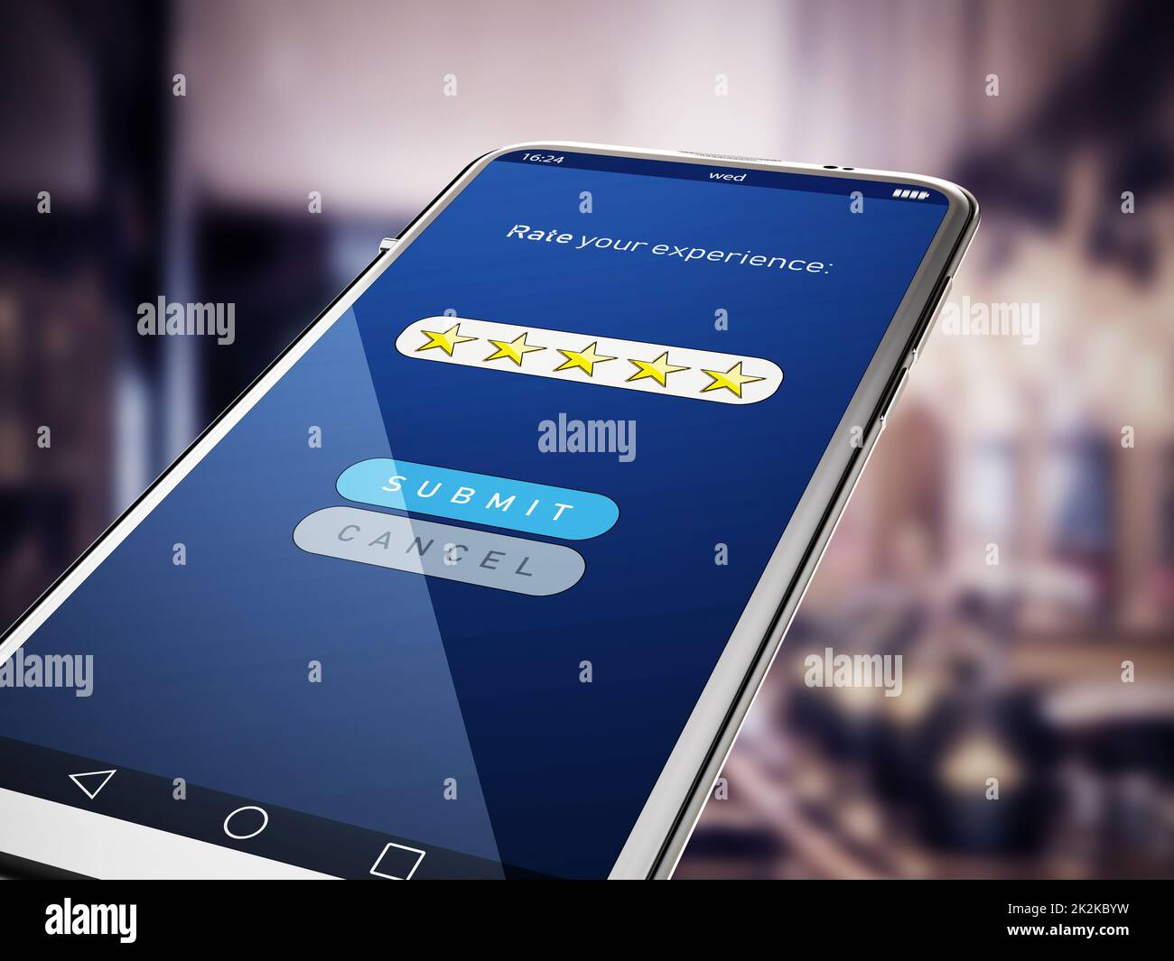 Five stars rating screen on smartphone. 3D illustration Stock Photo - Alamy