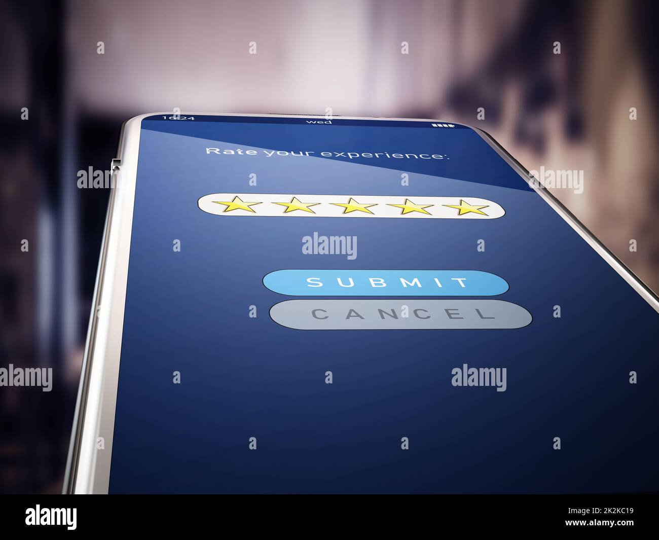 Five stars rating screen on smartphone. 3D illustration Stock Photo - Alamy