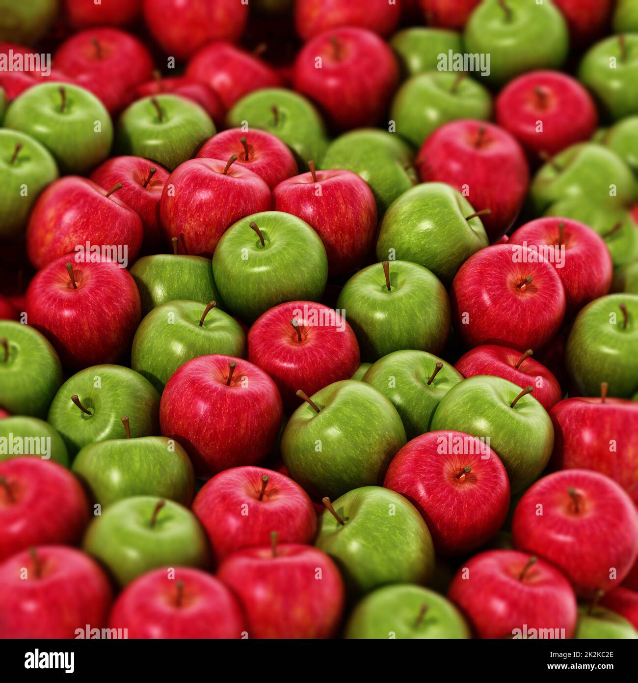 Stack of fresh green and red apples. 3D illustration Stock Photo - Alamy