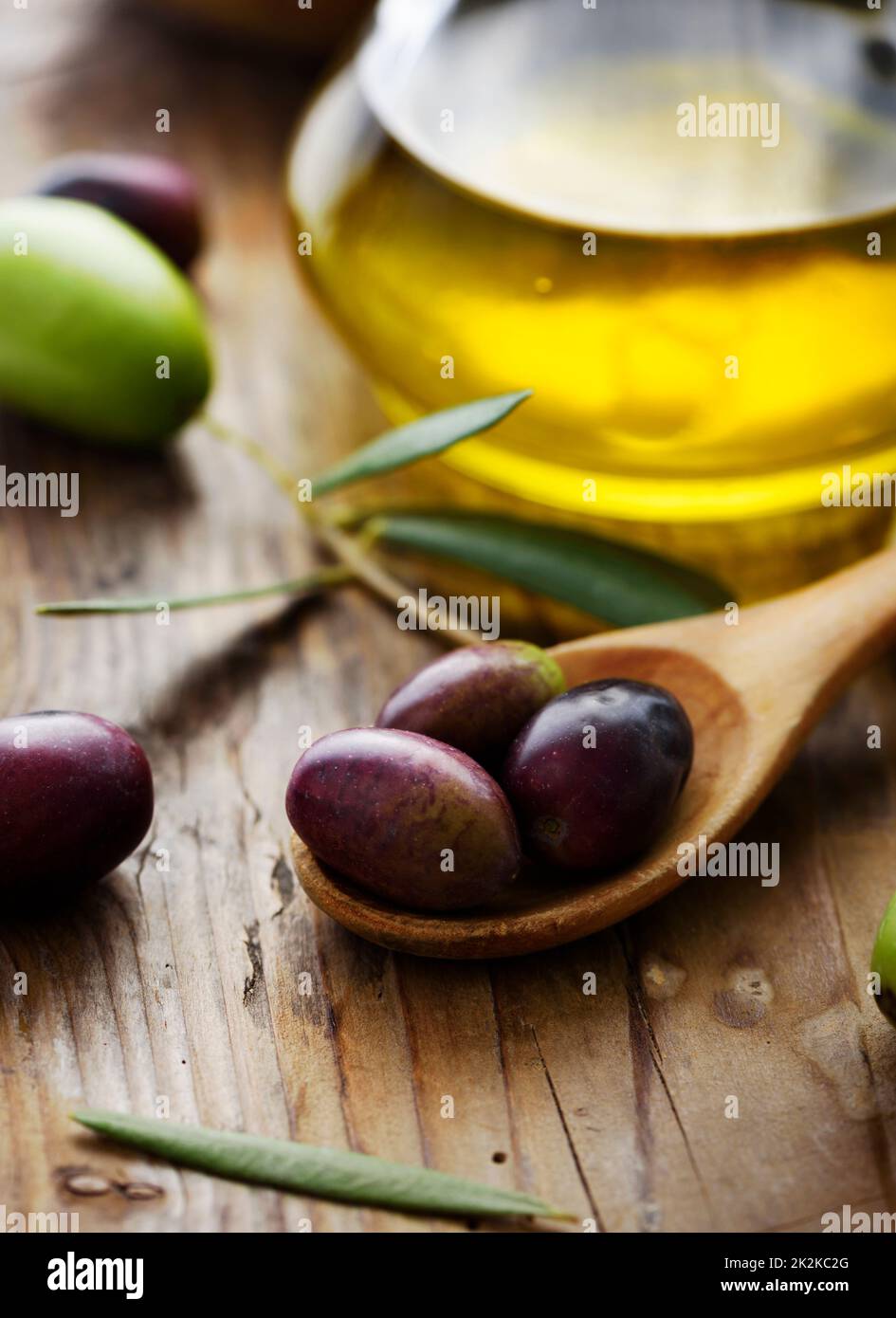 Olive oil fresh olives rustic wood hi-res stock photography and images ...
