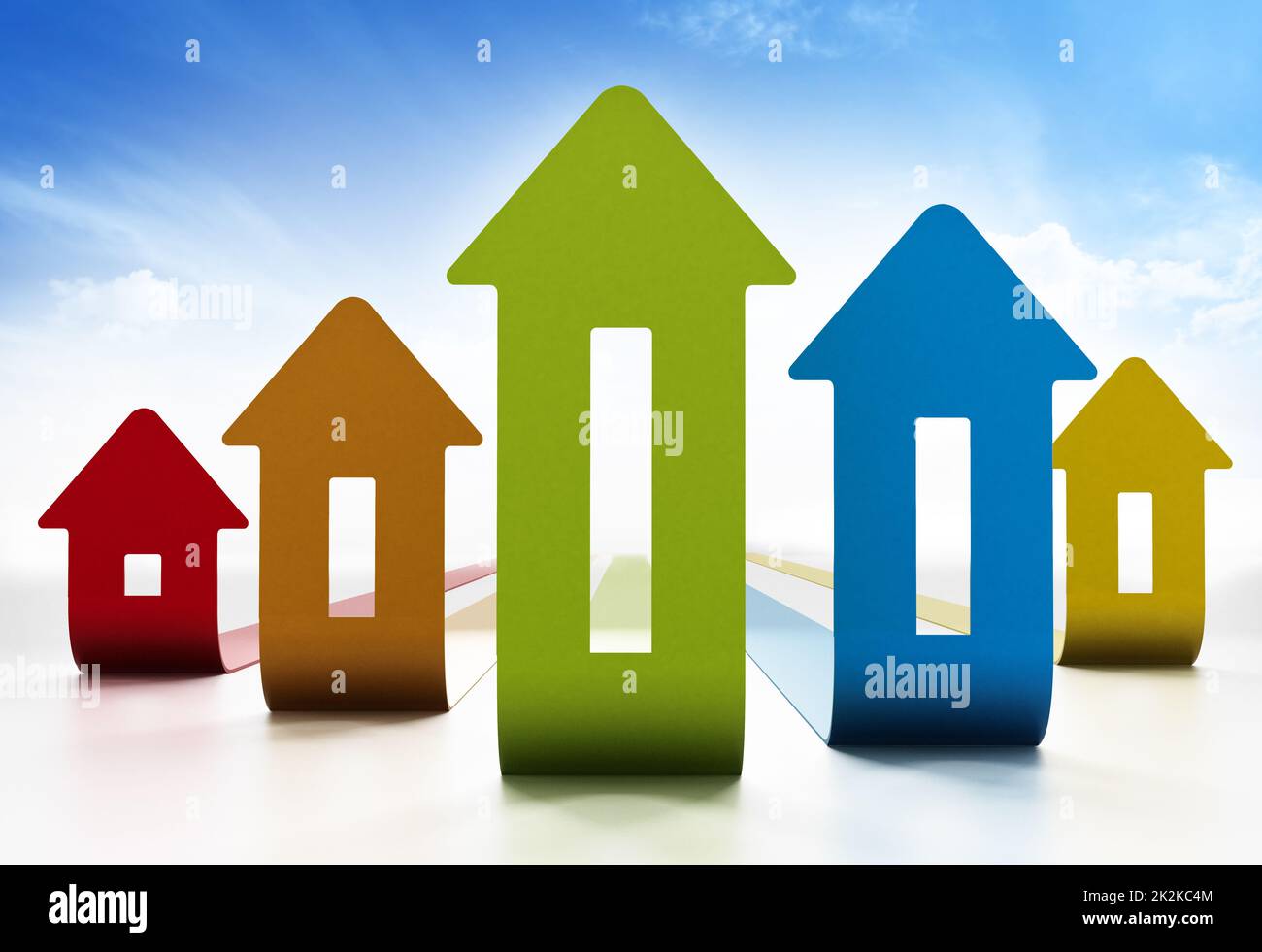 Rising house prices chart on white background. 3D illustration Stock ...