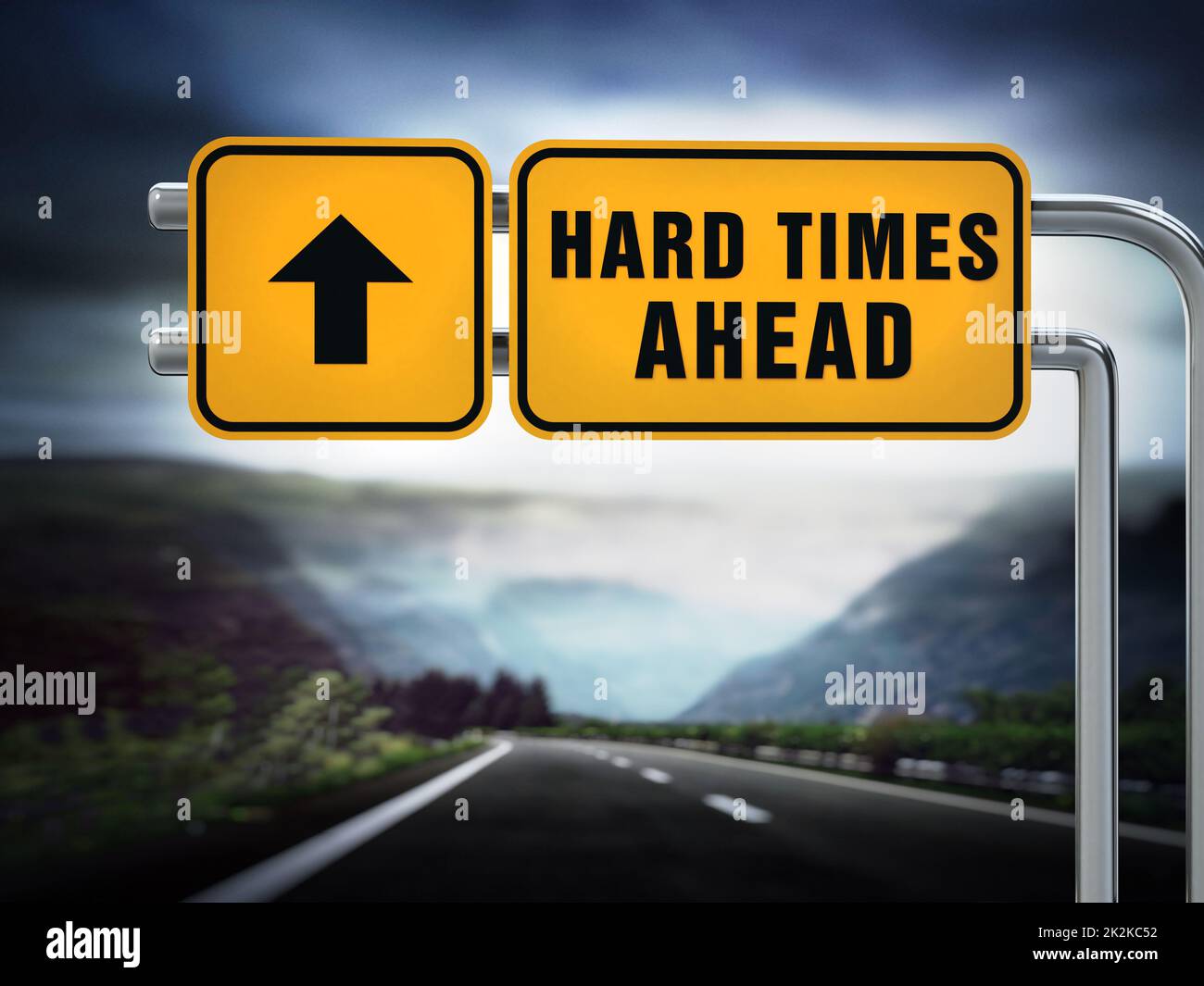 Hard times ahead signboard under dramatic sky. 3D illustration Stock Photo - Alamy