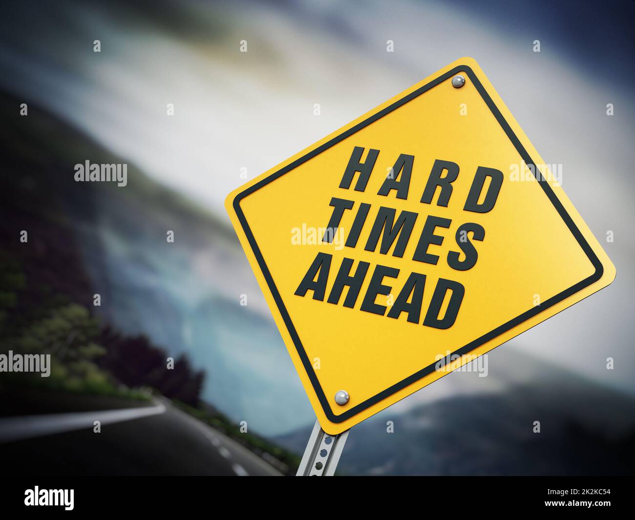 Hard times ahead signboard under dramatic sky. 3D illustration Stock Photo - Alamy