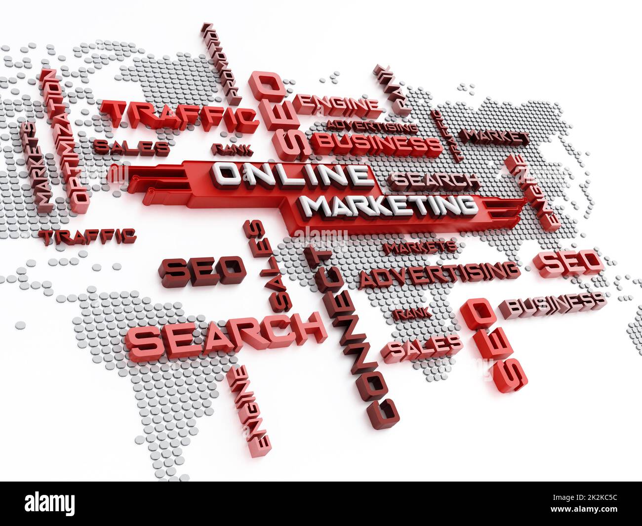 Online marketing crossword with world map background. 3D illustration ...