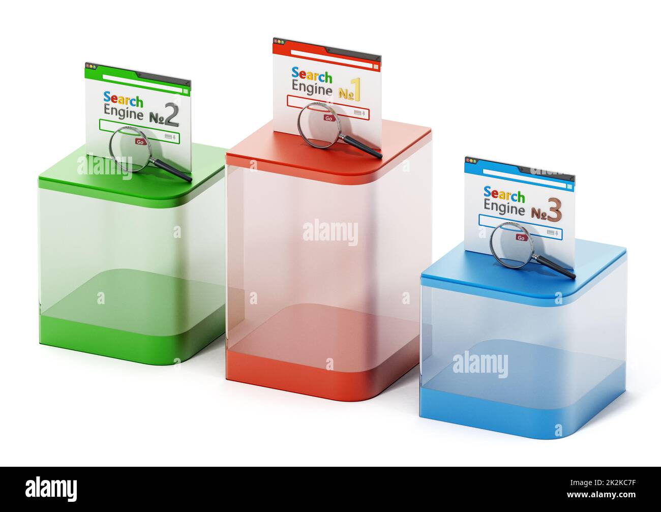 Symbolic ranking of three search engines. 3D illustration Stock Photo ...