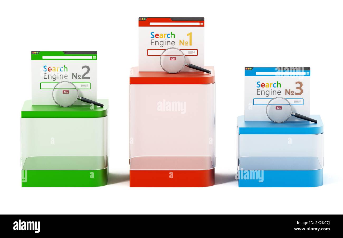 Symbolic ranking of three search engines. 3D illustration Stock Photo ...