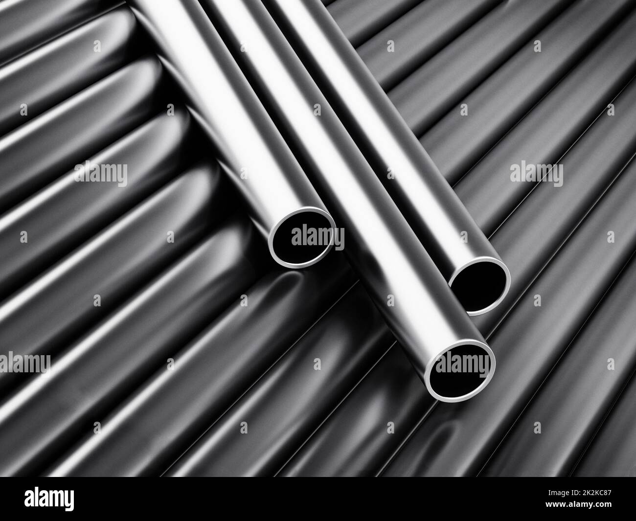 Large group of steel tubes. 3D illustration Stock Photo - Alamy