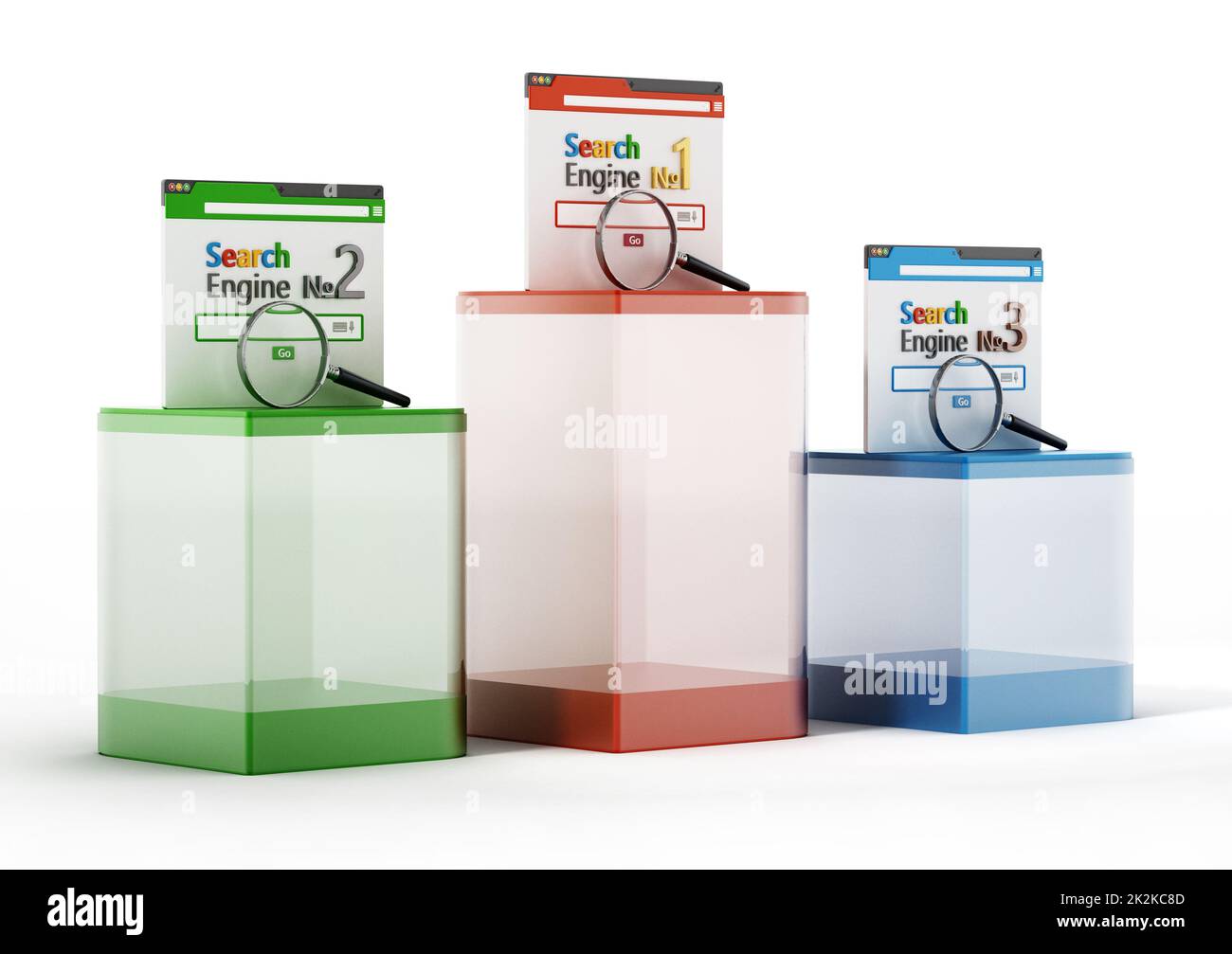 Symbolic ranking of three search engines. 3D illustration Stock Photo ...