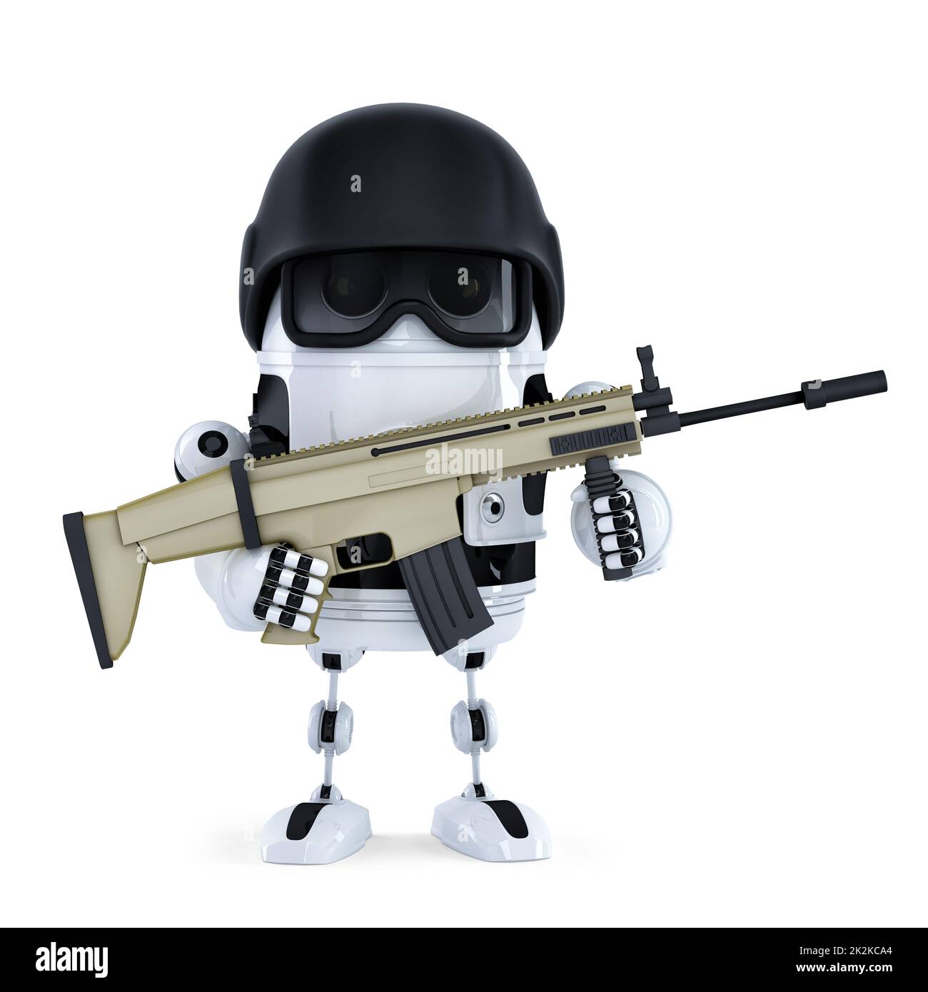 Armed robot. Techology security concept. Isolated on white background ...
