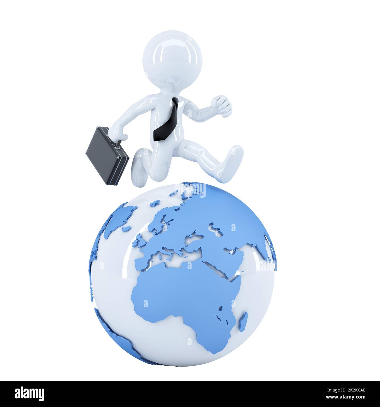 Businessman running around a globe. Isolated on white background Stock ...