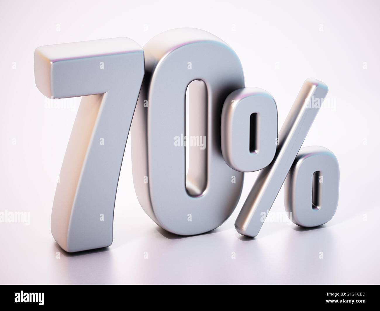70 percent word standing on white surface with soft reflection. 3D ...