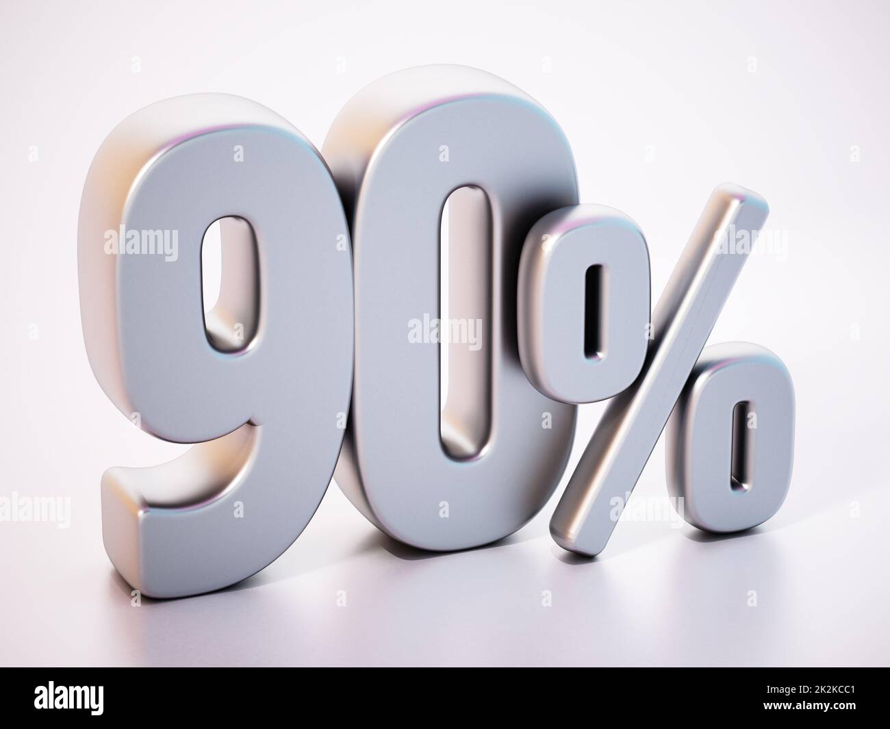 90 percent word standing on white surface with soft reflection. 3D ...