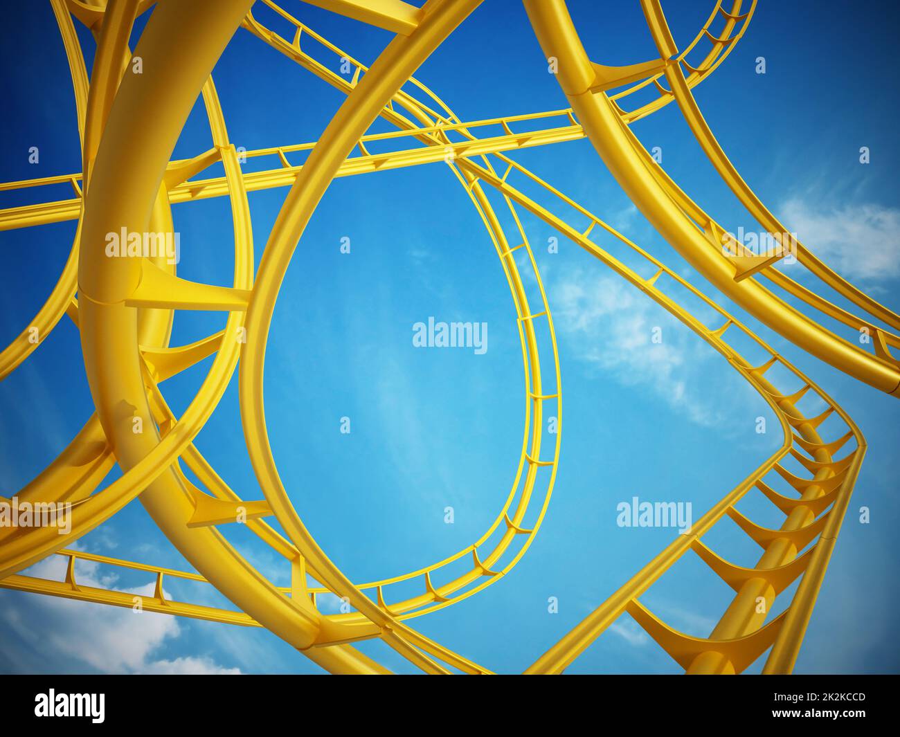 Curvy roller coaster rails in the sky. 3D illustration Stock Photo - Alamy