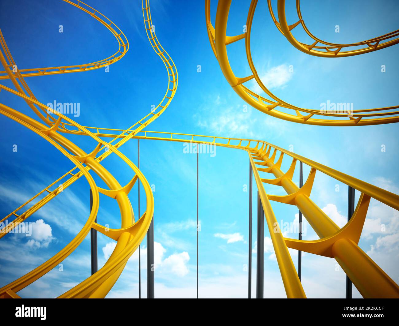 Curvy roller coaster rails in the sky. 3D illustration Stock Photo - Alamy