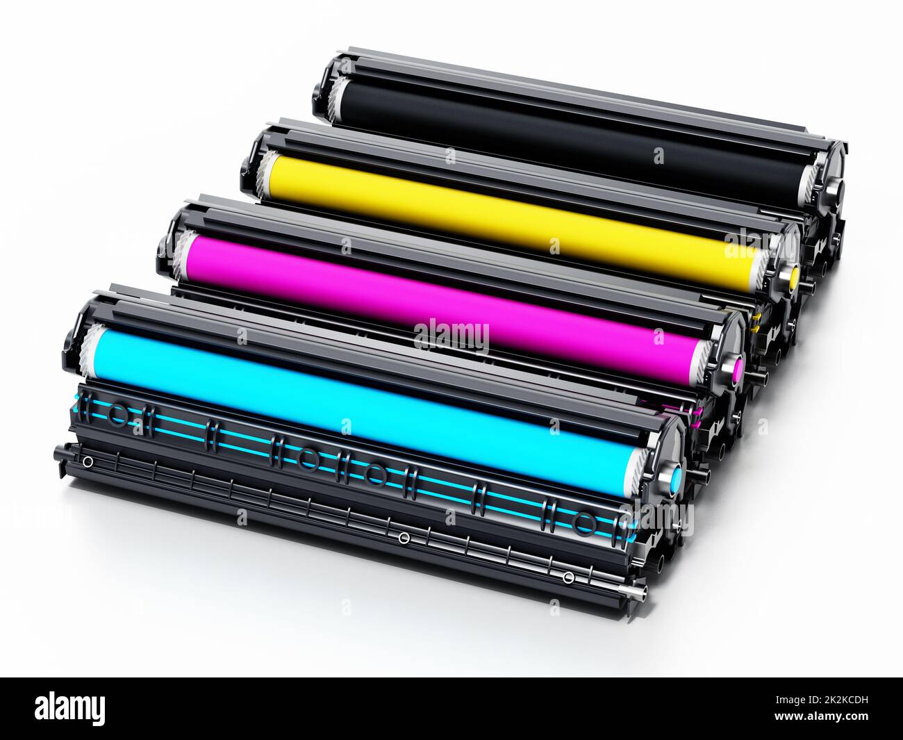 Stack of laser printer CMYK toners. 3D illustration Stock Photo - Alamy