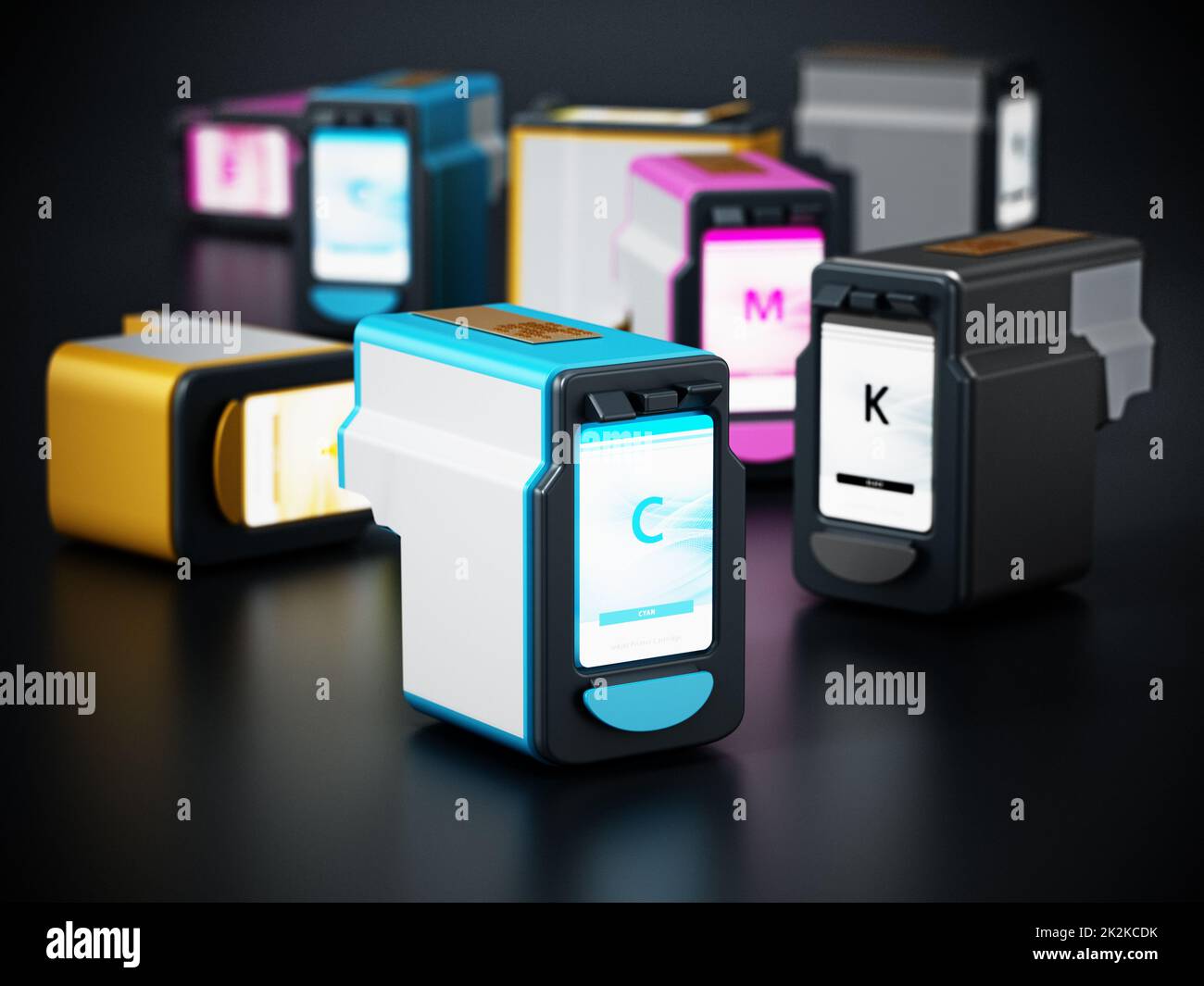 Generic inkjet printer CMYK cartridges. 3D illustration Stock Photo - Alamy