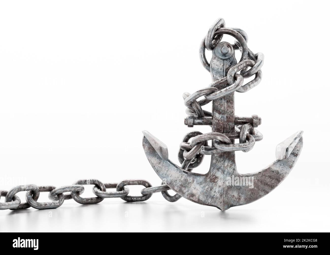 Rusty metal anchor and chain isolated on white background. 3D ...