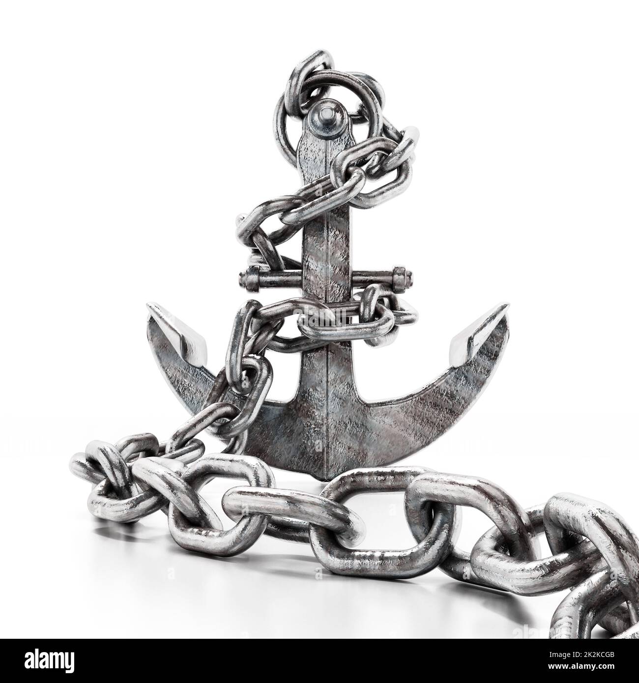 Rusty metal anchor and chain isolated on white background. 3D ...