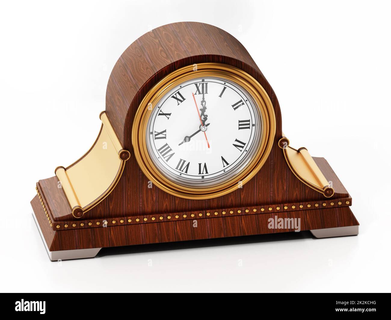 Antique chimney clock isolated on white background. 3D illustration ...