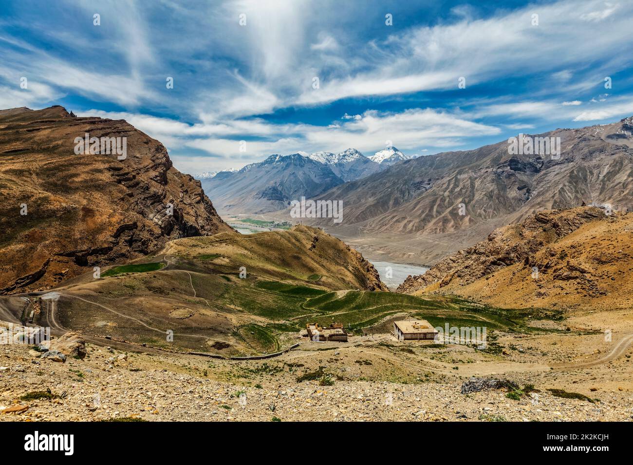 Gete village and Spiti valley in Himalayas. Spiti valley, Himachal ...