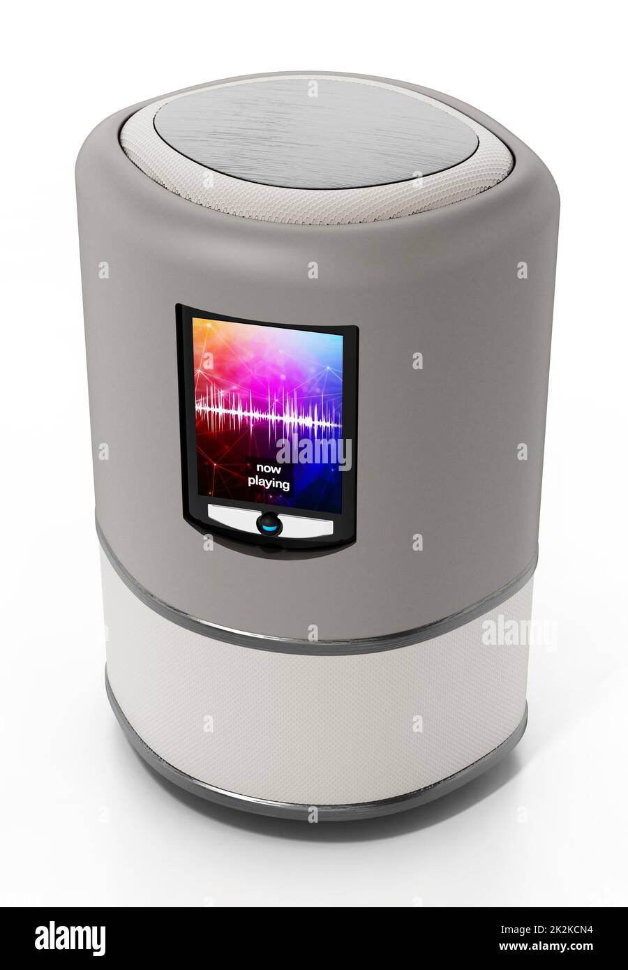 Smart speaker with LCD screen isolated on white background. 3D ...
