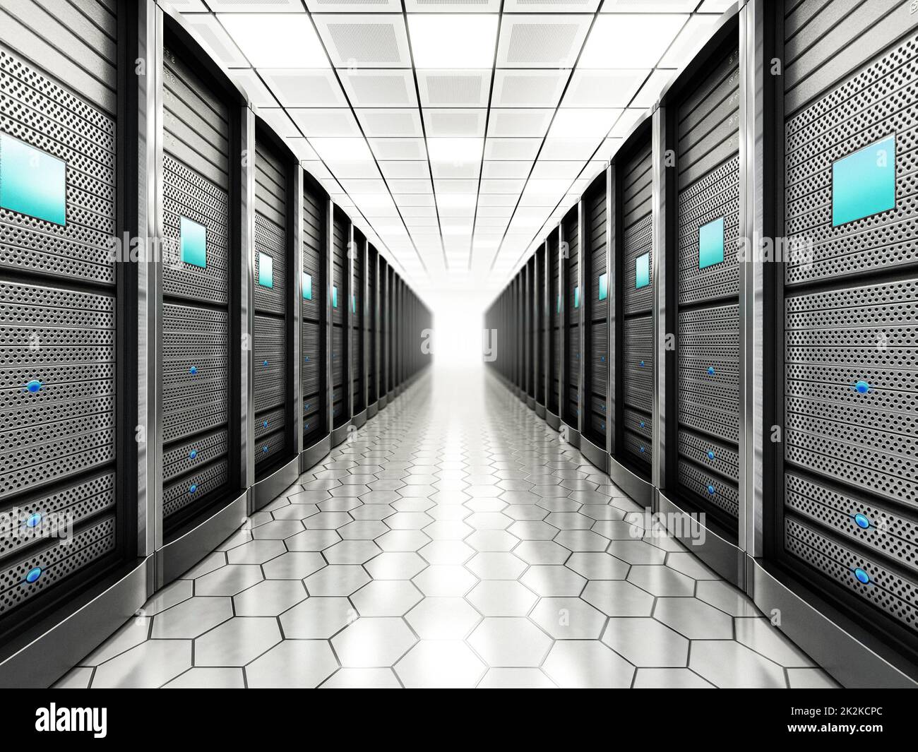 Network servers in a row in the room. 3D illustration Stock Photo - Alamy