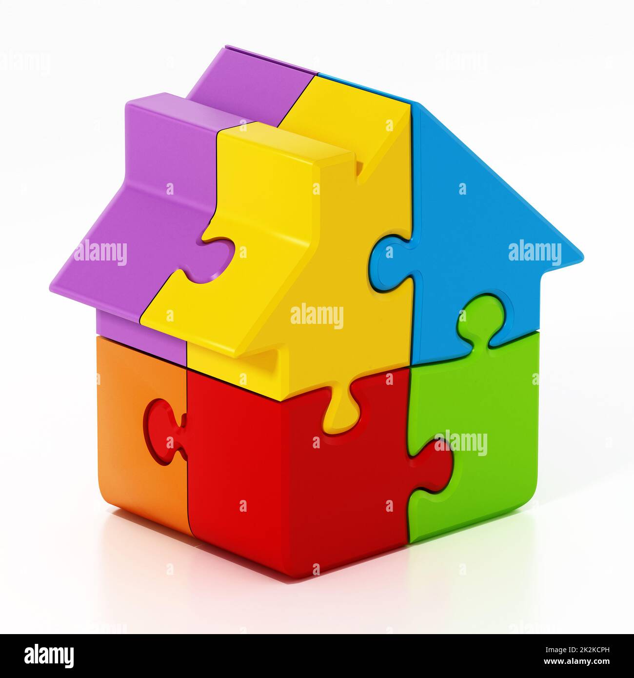 Jigsaw puzzle pieces connected to each other forming a house. 3D ...