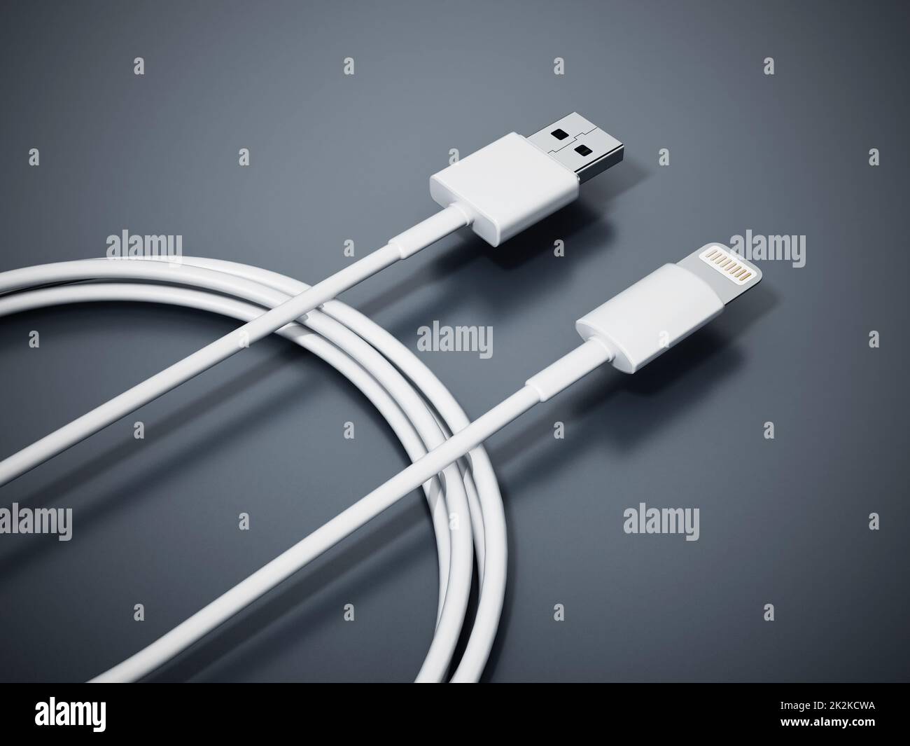 Smartphone charge and data cable isolated on black background. 3D ...
