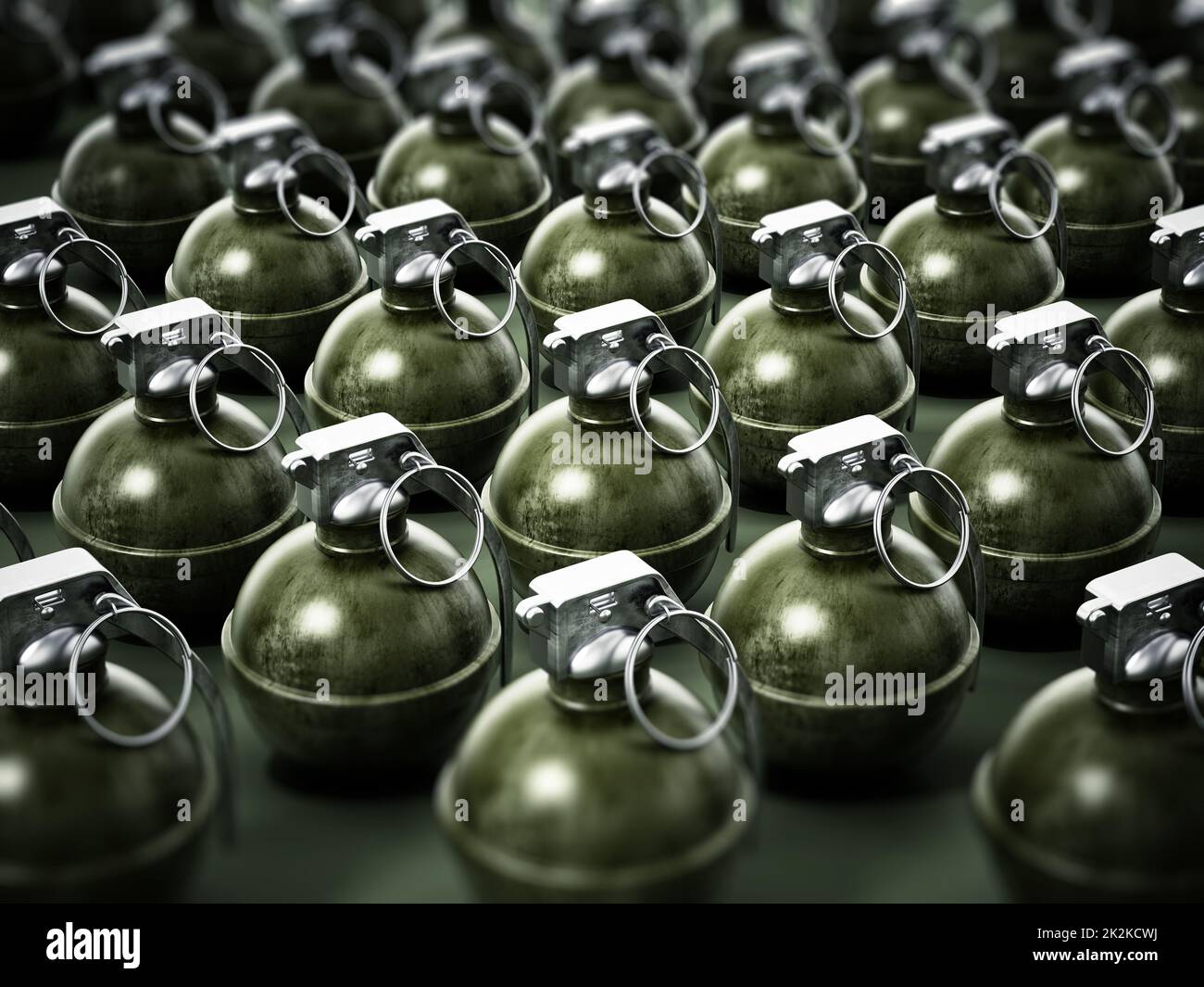 Hand grenades standing on dark background. 3D illustration Stock Photo ...