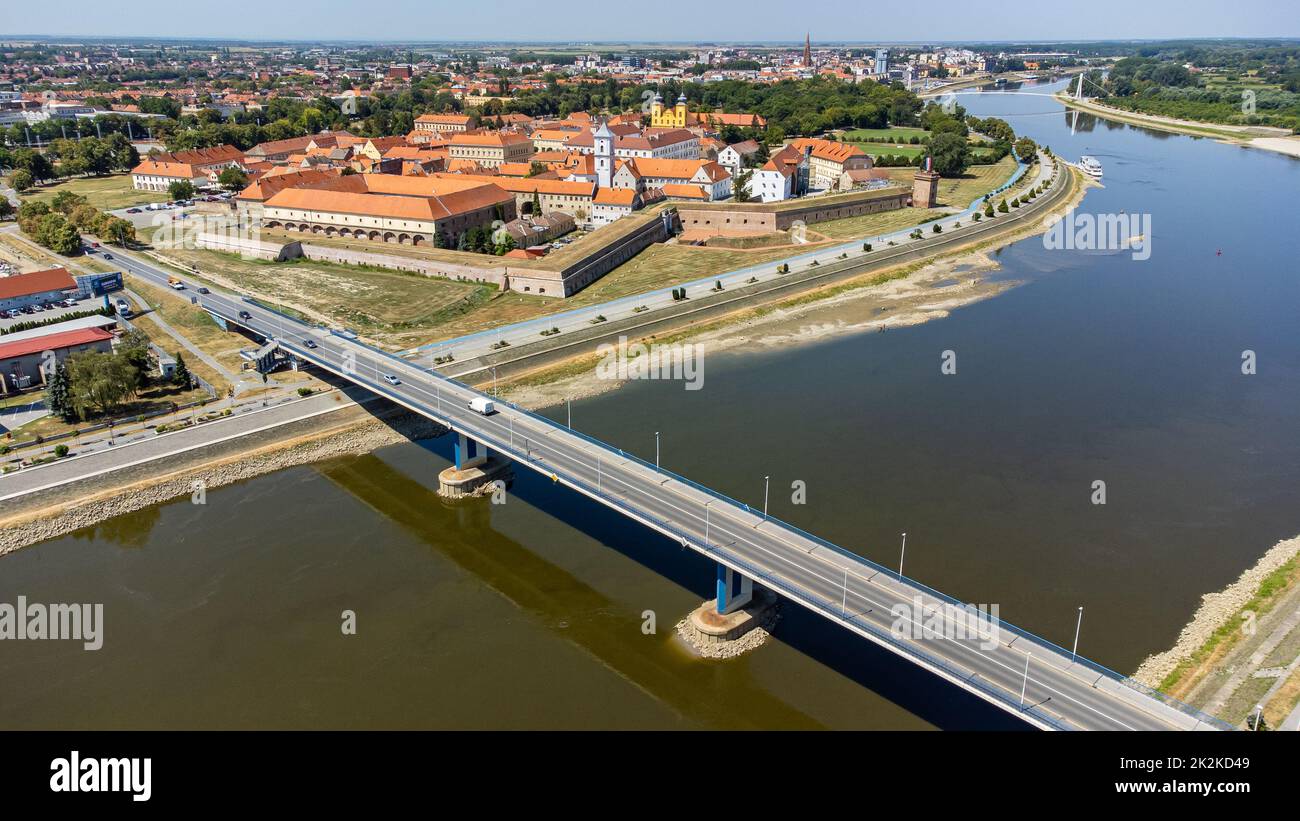 Aerial photo taken on July 22, 2022 shows Tvrdja, the old town center ...