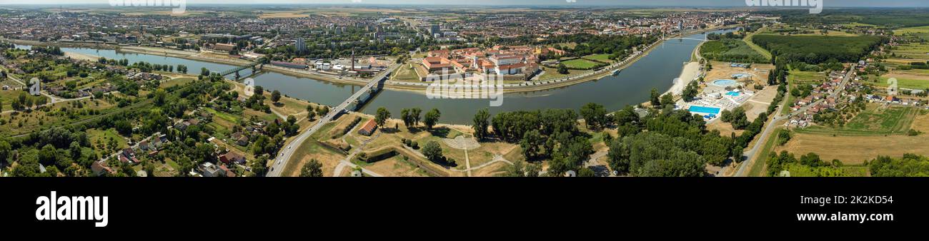 Aerial photo taken on July 22, 2022 shows Drava river in Osijek ...