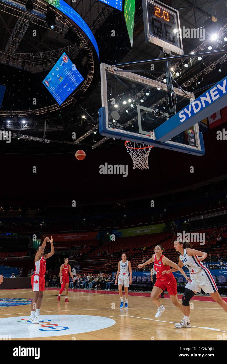 Sydney, Australia. 23rd Sep, 2022. Shay Colley (13 Canada) scores a ...