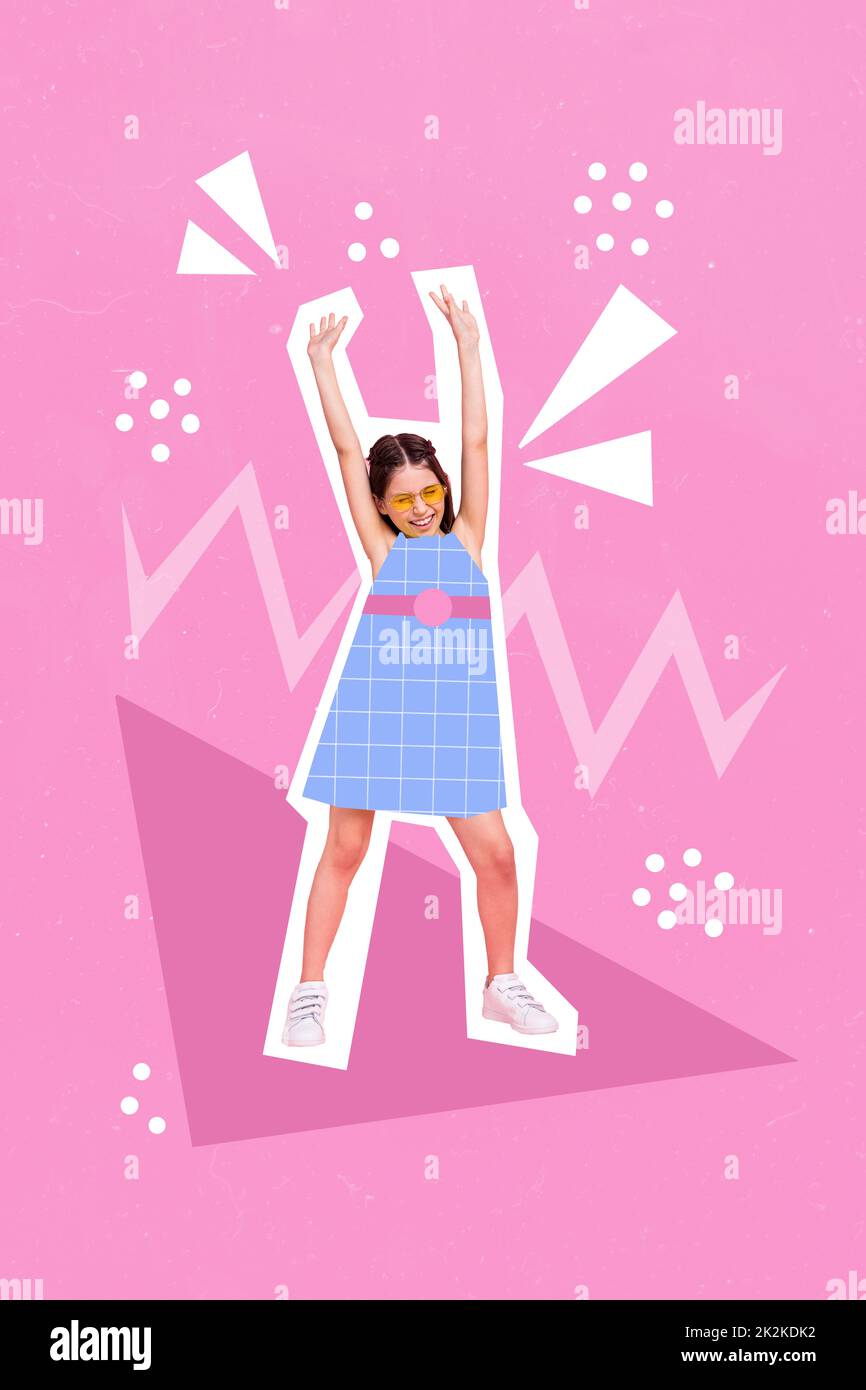 Vertical collage illustration of excited positive girl enjoy dancing ...