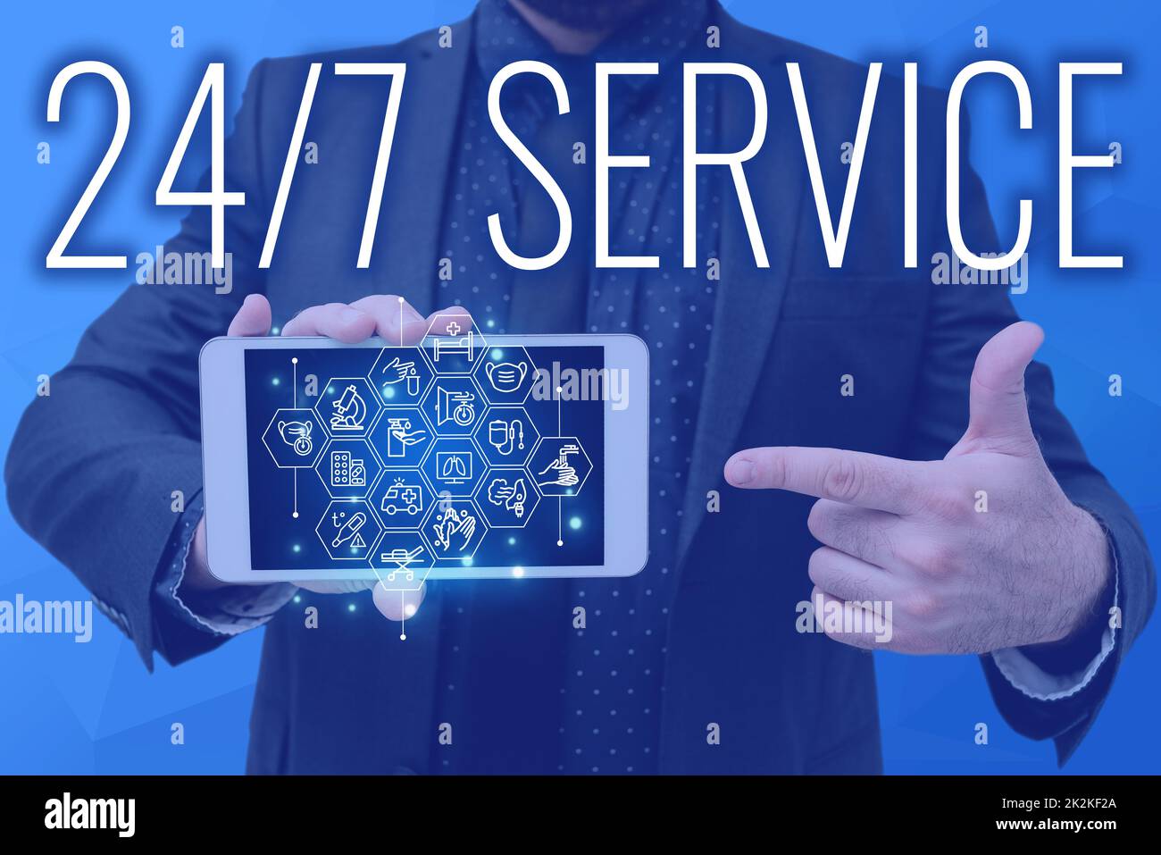 Text sign showing 24 Or 7 Service. Word Written on Always available to ...