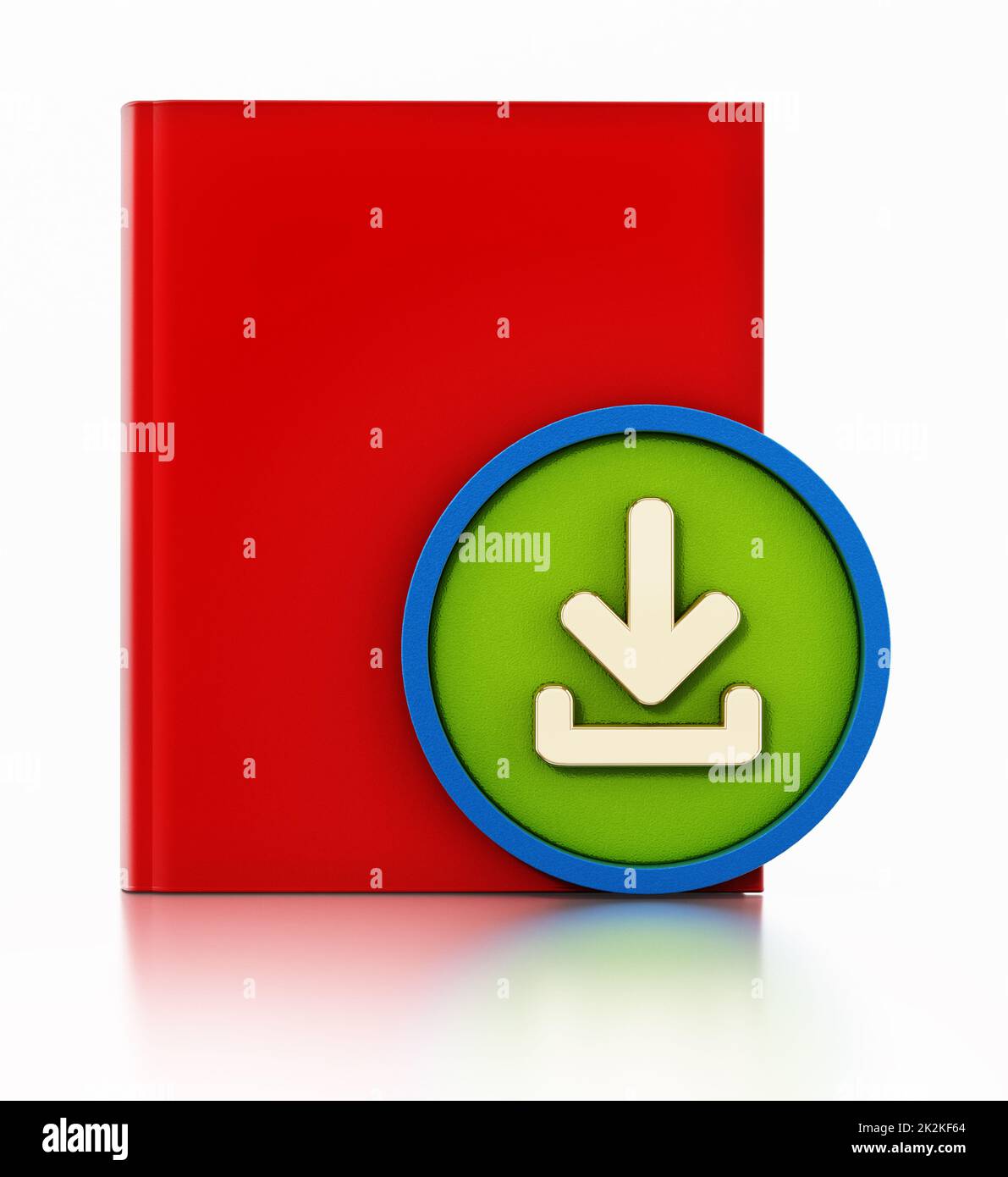 Book with download arrow icon isolated on white background. 3D ...