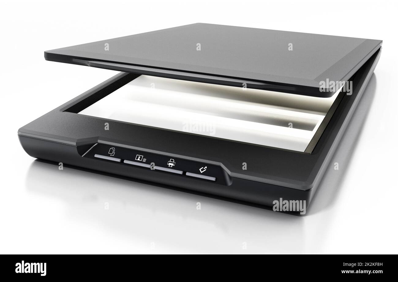 Modern scanner isolated on white background. 3D illustration Stock ...