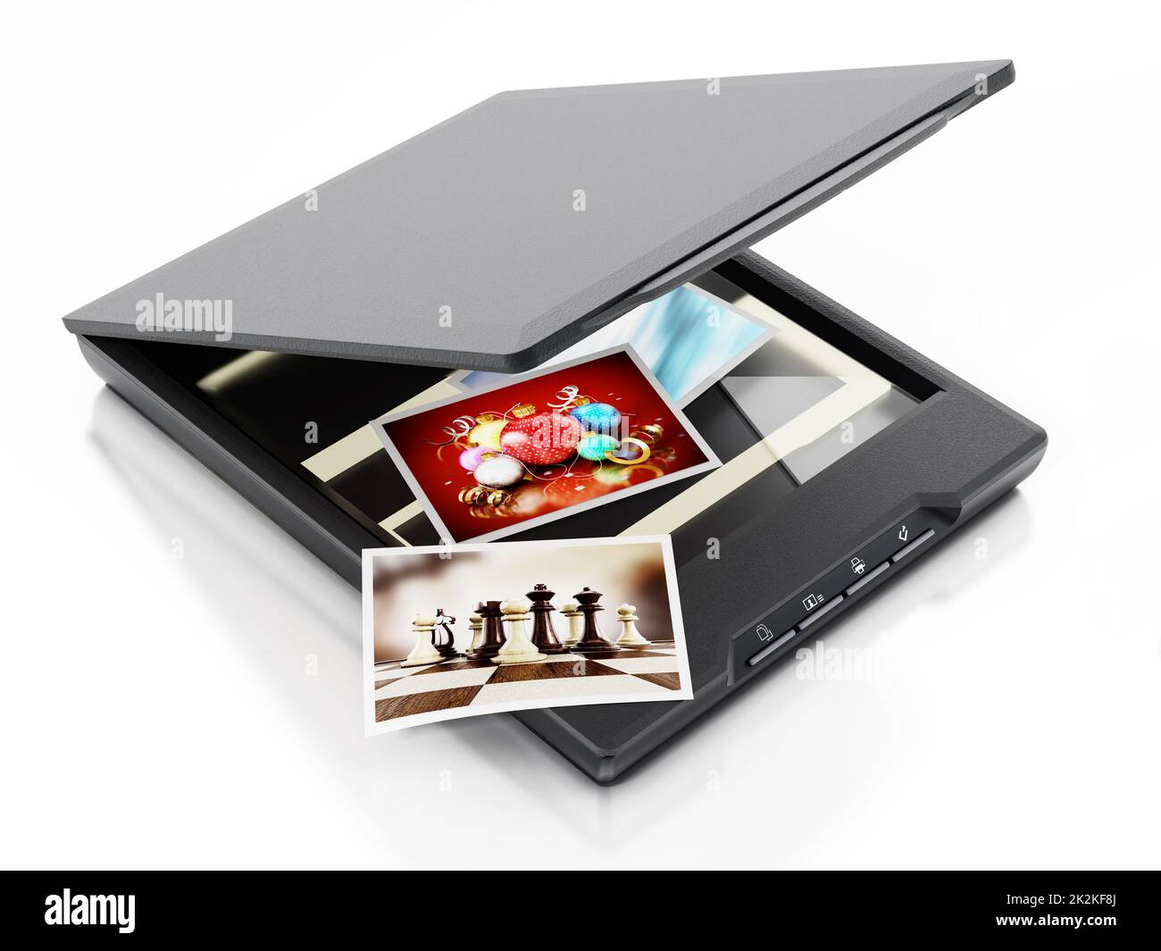 Photos being scanned inside modern scanner. 3D illustration Stock Photo ...