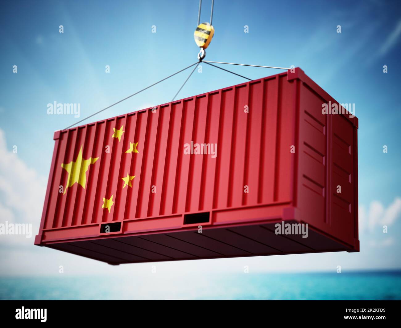 Cargo container with flag of China against blue sky. 3D illustration ...