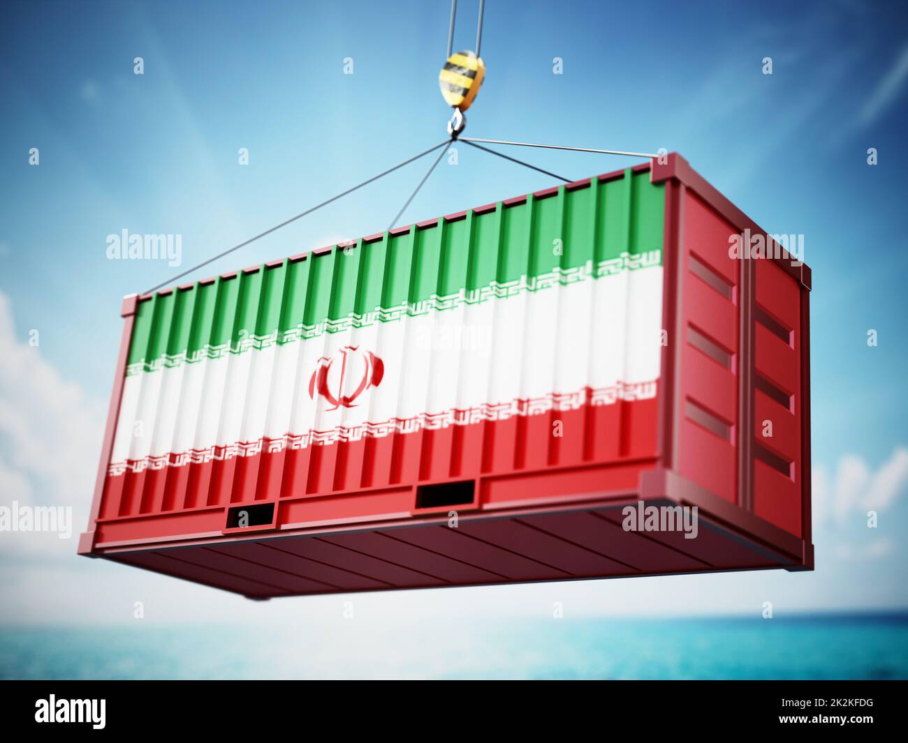 Cargo container with flag of Iran against blue sky. 3D illustration Stock Photo - Alamy