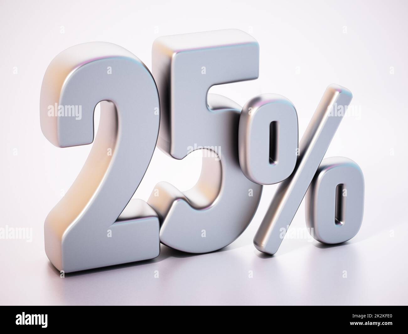 25 percent word standing on white surface with soft reflection. 3D ...