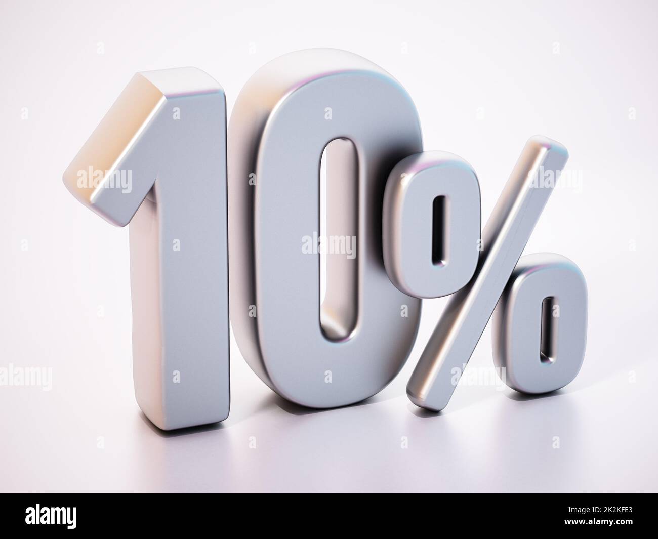 10 percent word standing on white surface with soft reflection. 3D ...