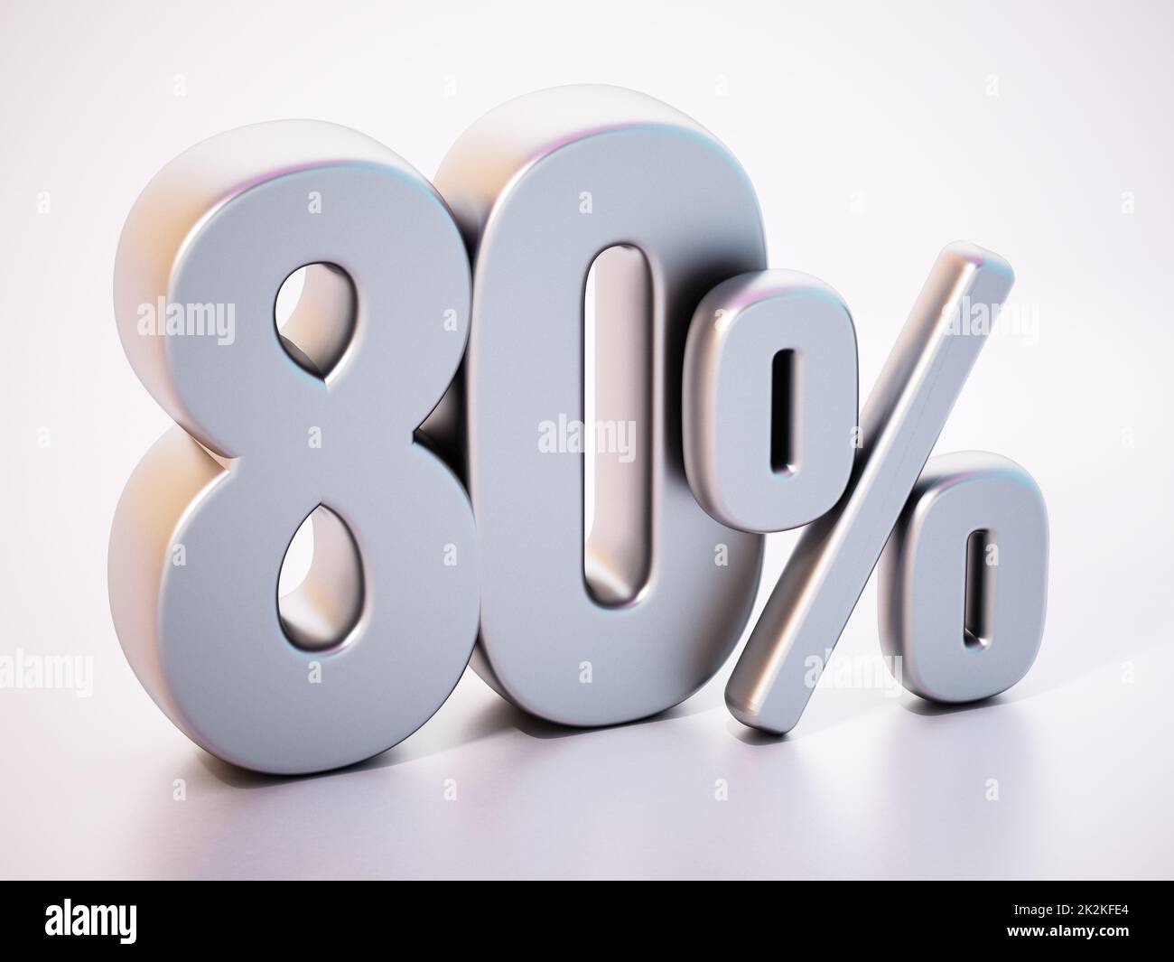 80 percent word standing on white surface with soft reflection. 3D ...