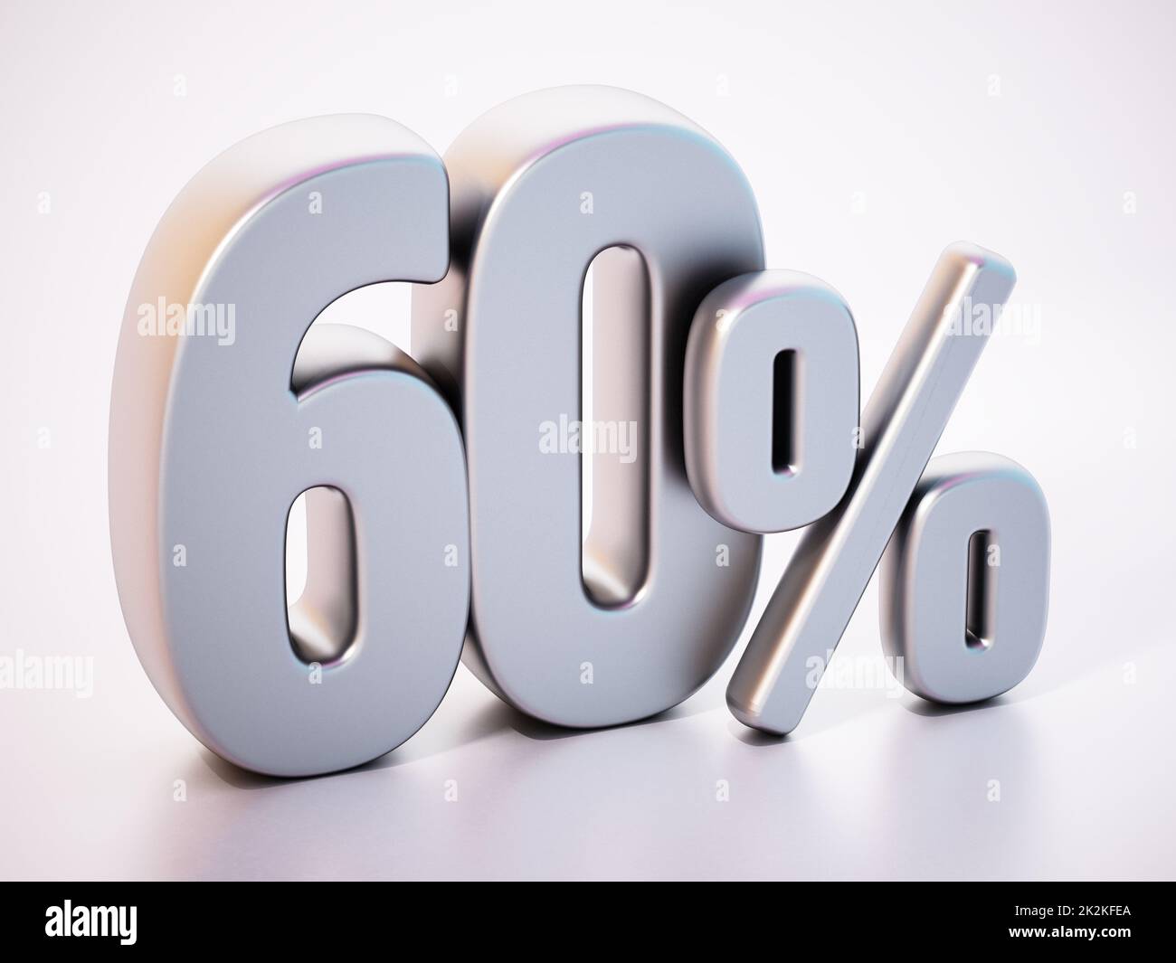 60 percent word standing on white surface with soft reflection. 3D ...
