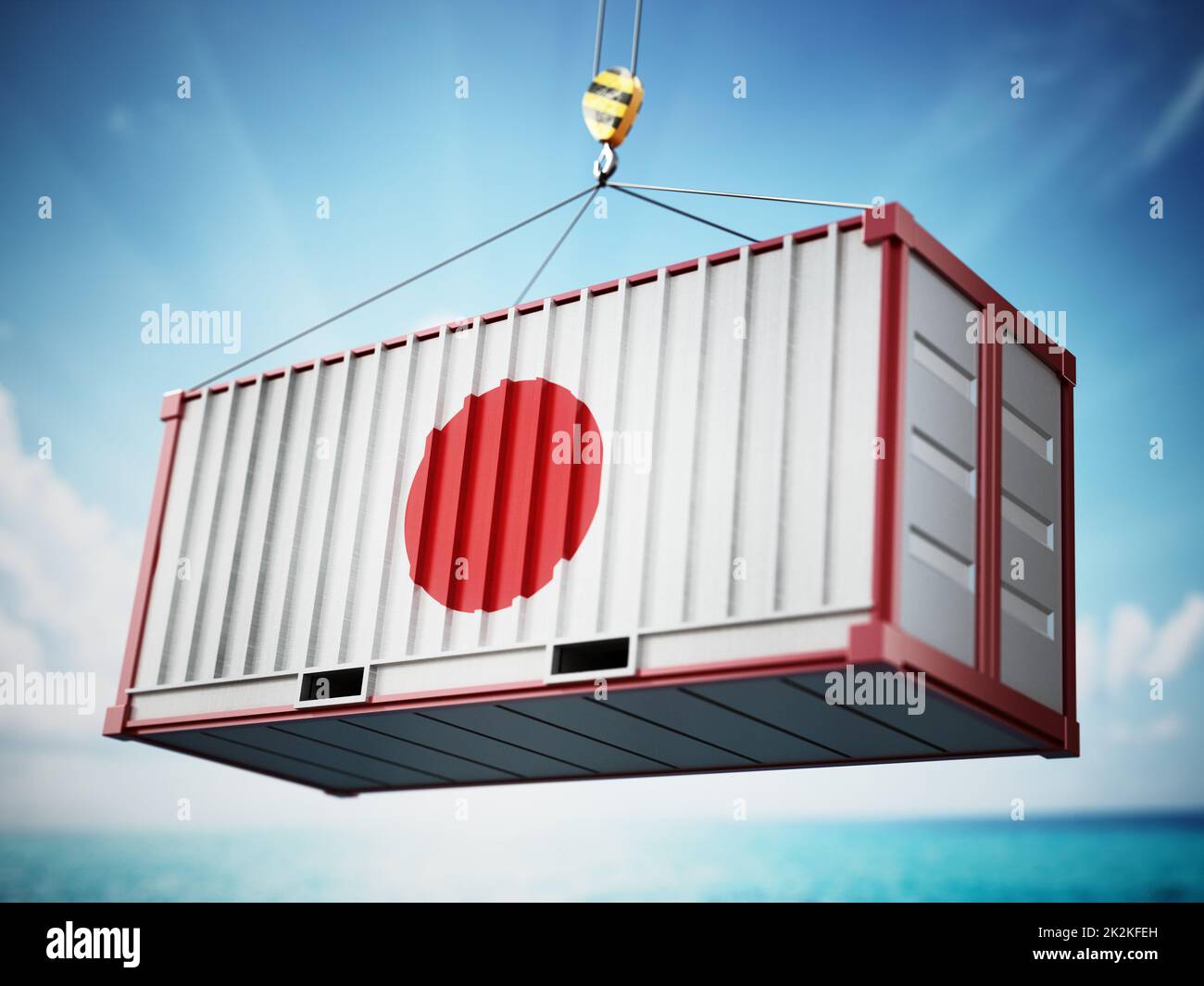 Cargo container with flag of Japan against blue sky. 3D illustration ...