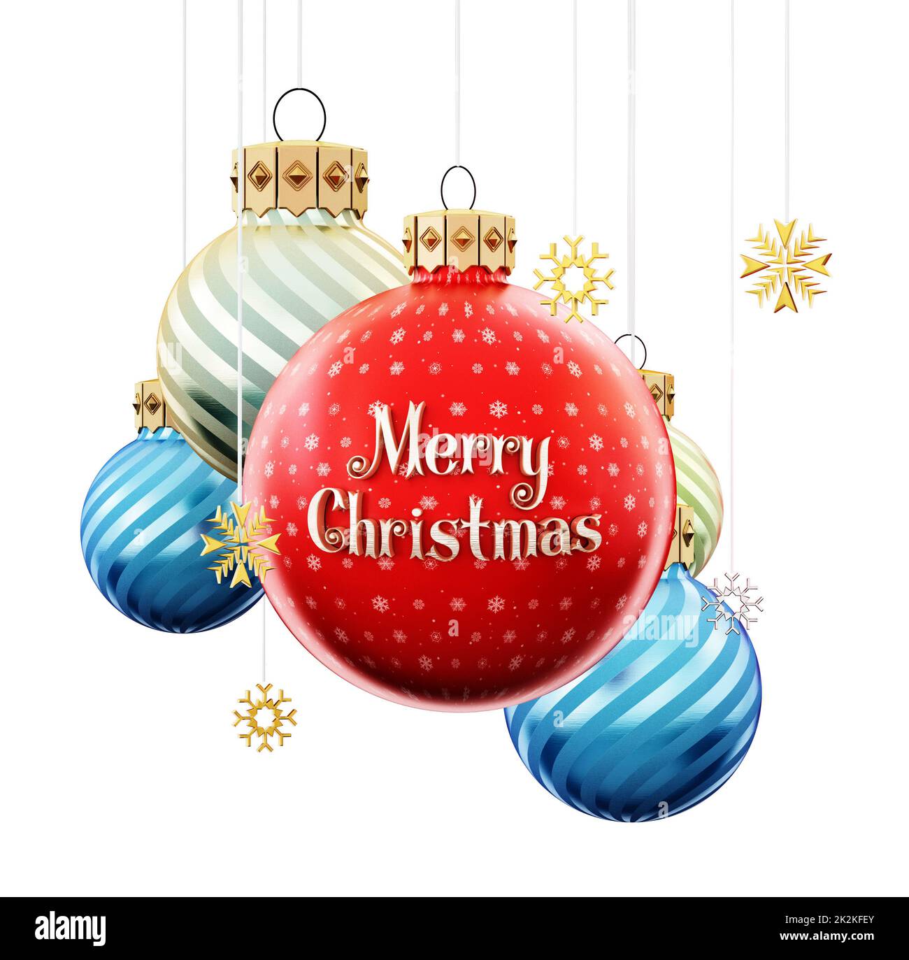Christmas baubles with merry christmas text. 3D illustration Stock ...