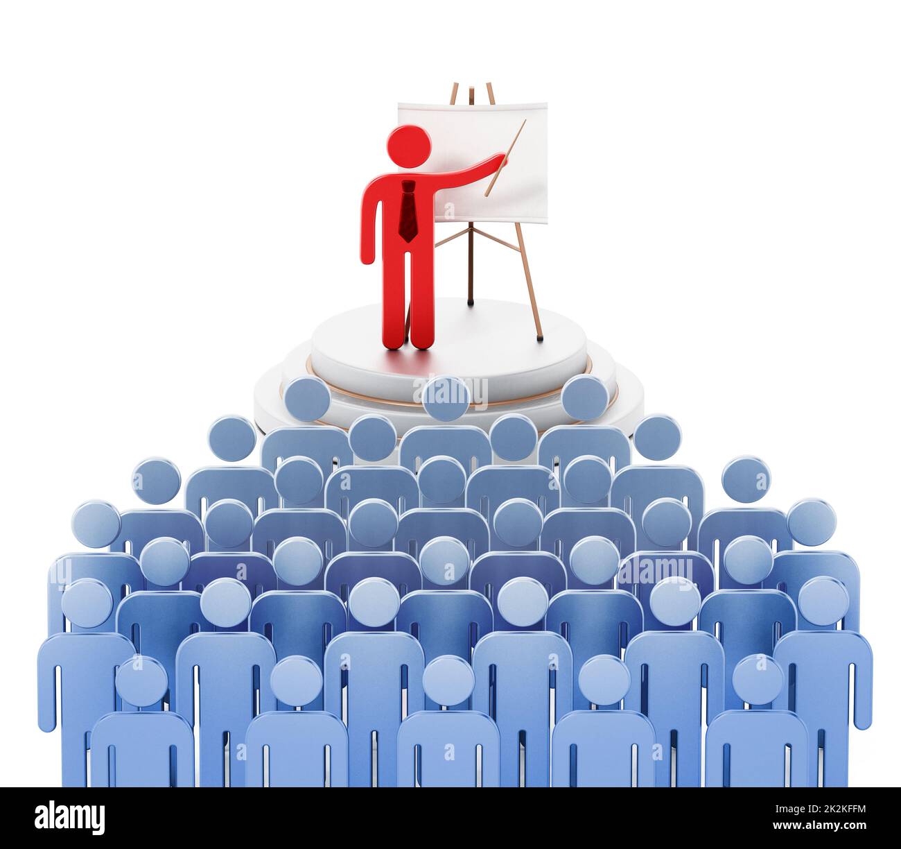 Public speaker red figure surrounded with blue figures giving a speech ...