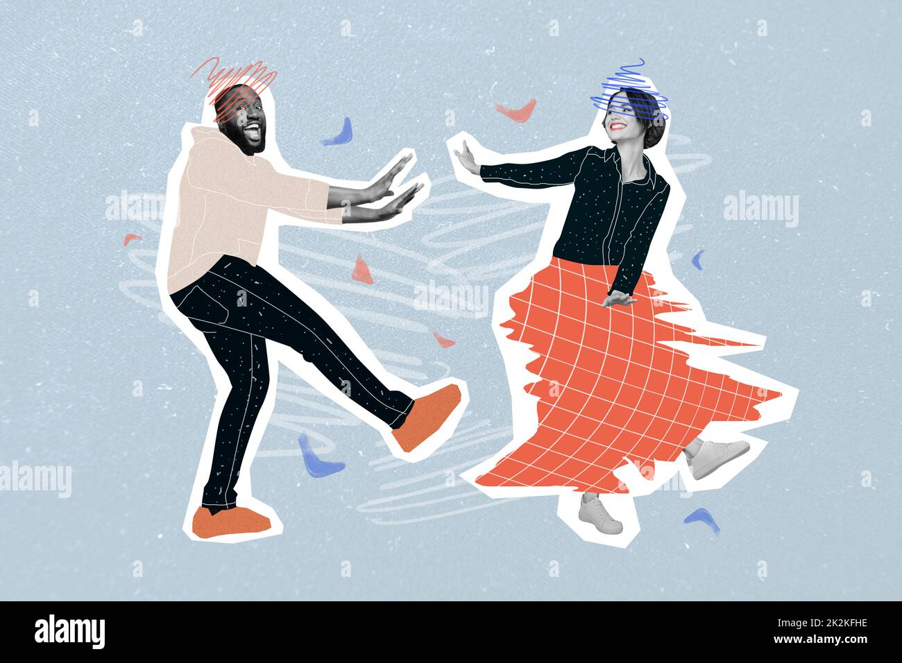 Creative photo 3d collage poster postcard artwork of two young person ...