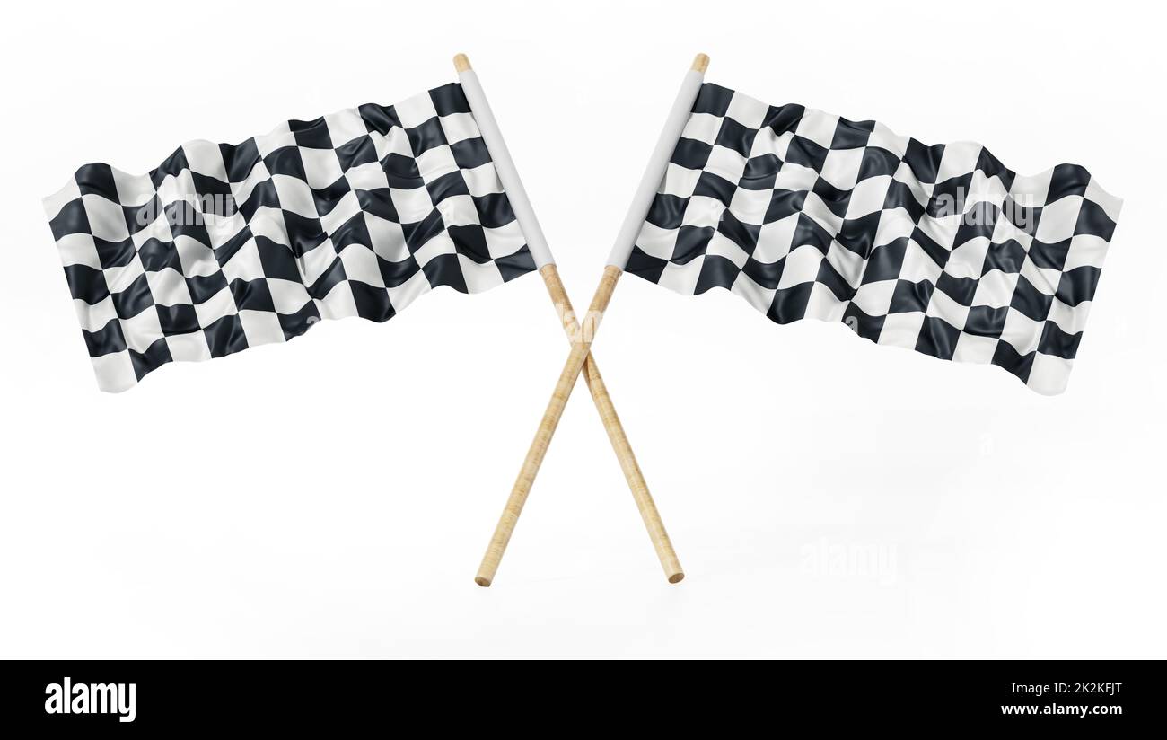 Checkered race flags isolated on white background. 3D illustration ...