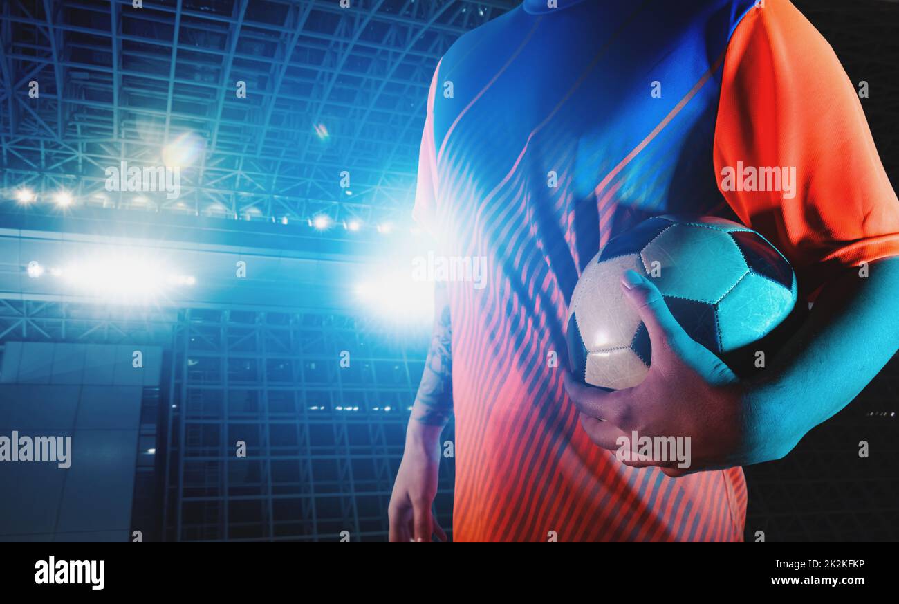 Soccer player ready to play at the soccer stadium Stock Photo - Alamy